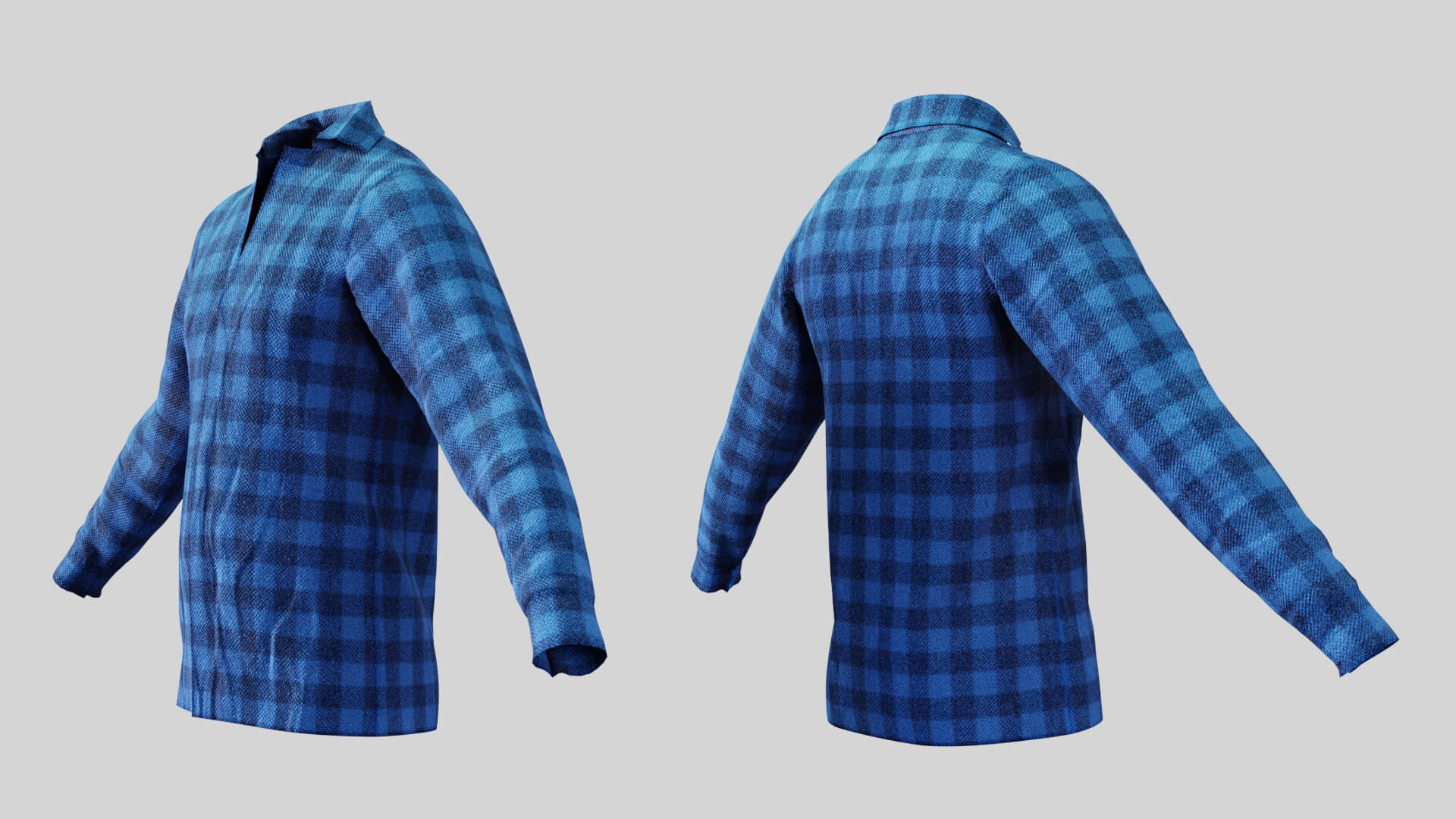 Male Shirt 01 Blue Fannel Checkered - 3D Model by Rever_Art