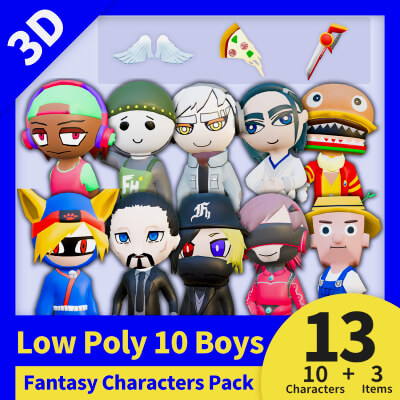 Low Poly 10 Boys - Fantasy Characters Pack 3D Model by Revereel Studio