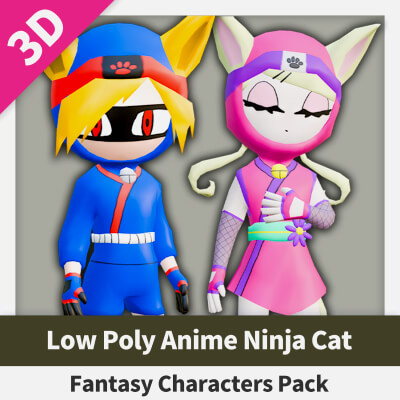 Low Poly Anime Ninja Cat - Fantasy Characters Pack 3D Model by Revereel ...