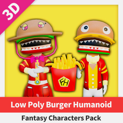 Low Poly Burger Humanoid - Fantasy Characters Pack 3D Model by Revereel ...
