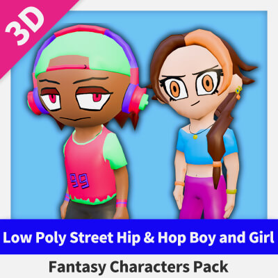 Low Poly Street Hip & Hop Boy and Girl - Fantasy Charact 3D Model by ...