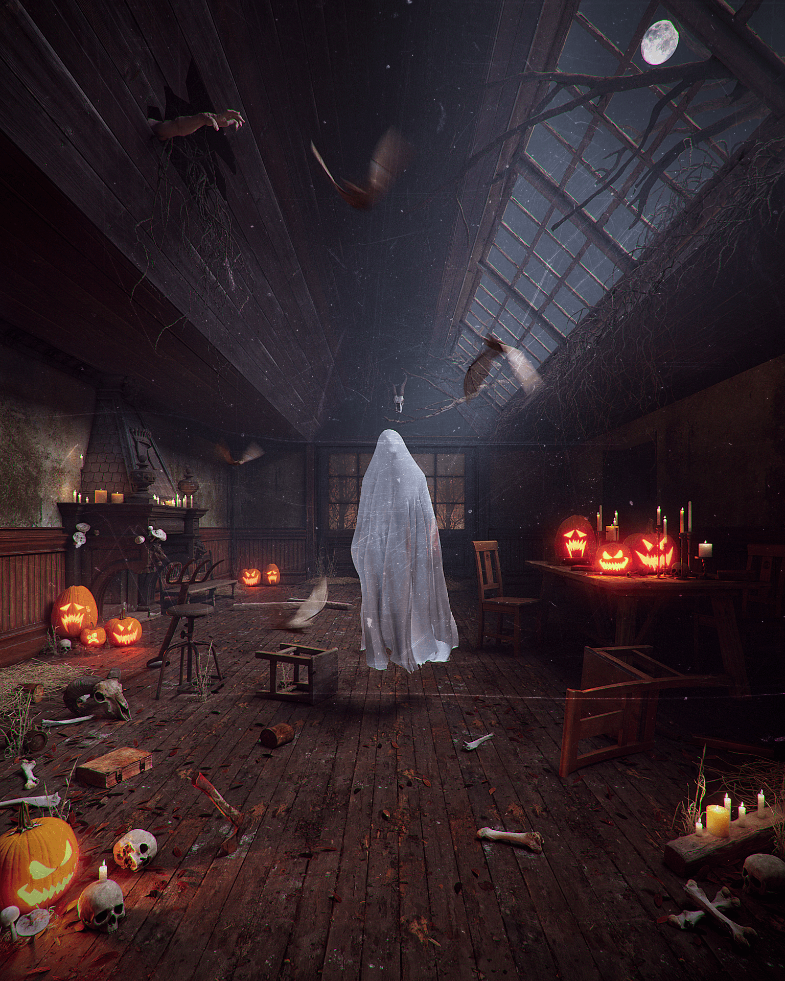 Ghost in a House 3D Render, Digital Art by RicDigital