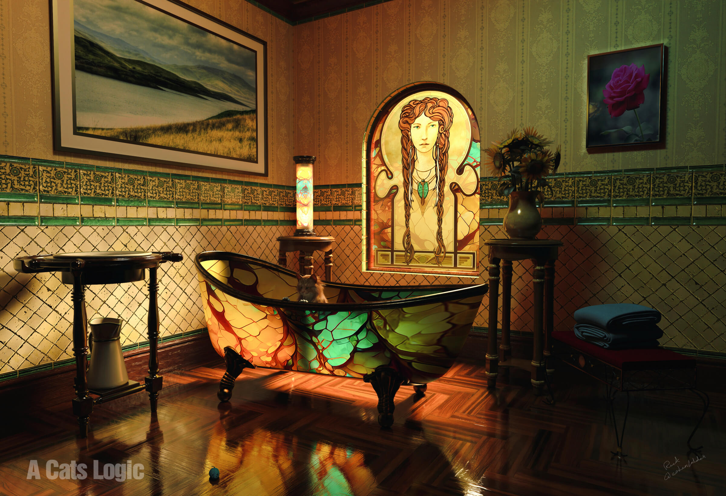 A Cats Logic 3D Render, Digital Art by RickWesh