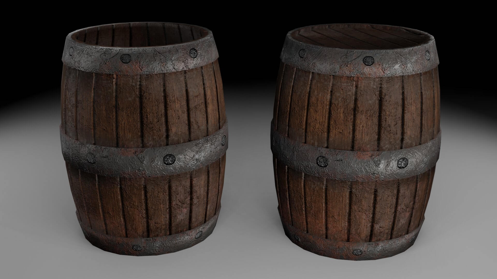 Wood Barrel (3 Colors, Open and Closed) - 3D Model by Rilyrobo