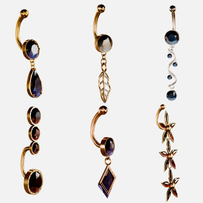 Collection of 6 Different Belly Piercing Blender Native - 3D Model by RN95