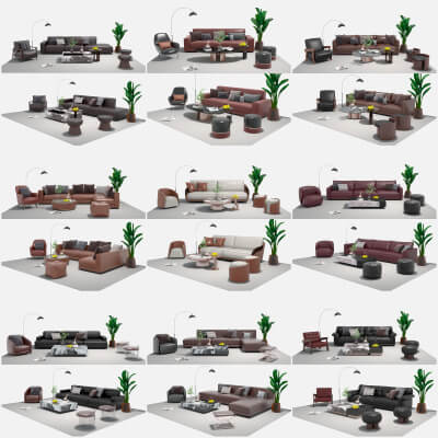 Leather Sofa Set Collection 01 (9 Sets) by Robert Render
