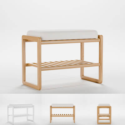 Grondin Coastal Style Solid Wood Shoe Bench with Cushion - 3D Model by ...