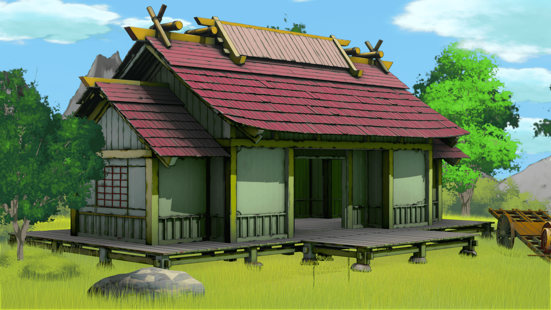 Japan House 3D Render, Digital Art by Rodion0202