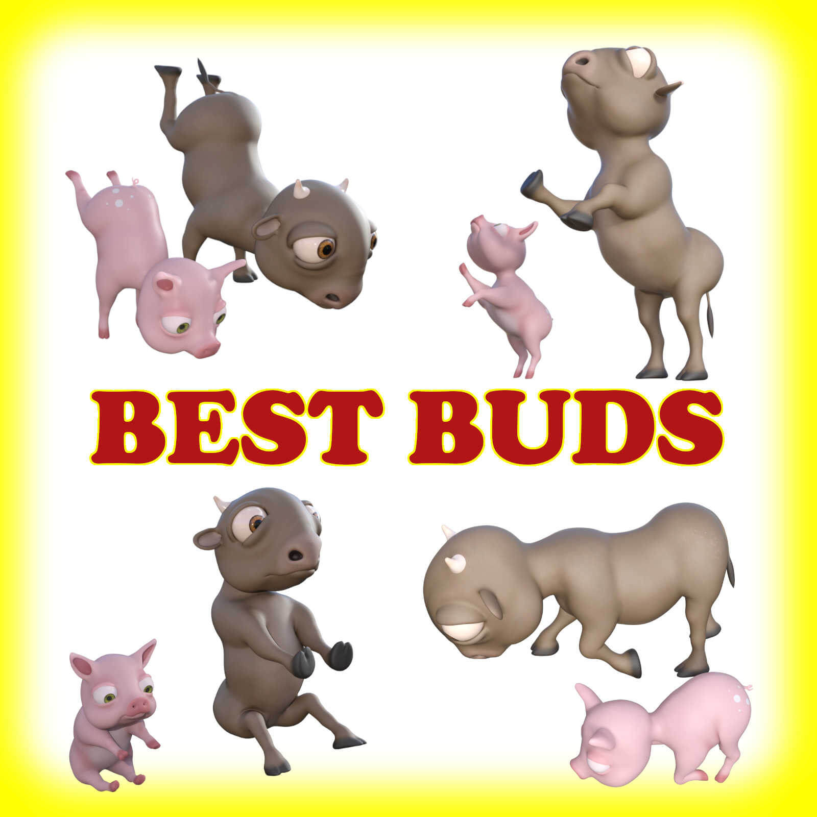 Best Buds Poses for ButterCup The Cow & Hamlet The Pig - Daz Content by ...