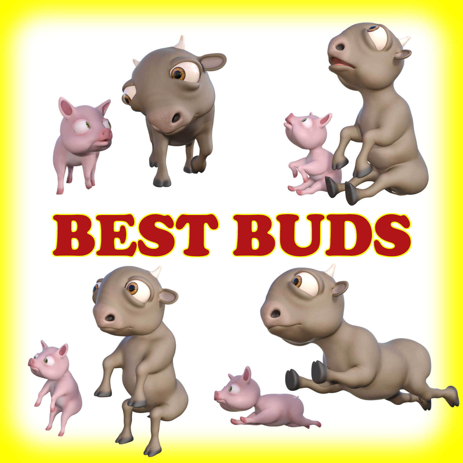 Best Buds Poses for ButterCup The Cow & Hamlet The Pig - Daz Content by ...