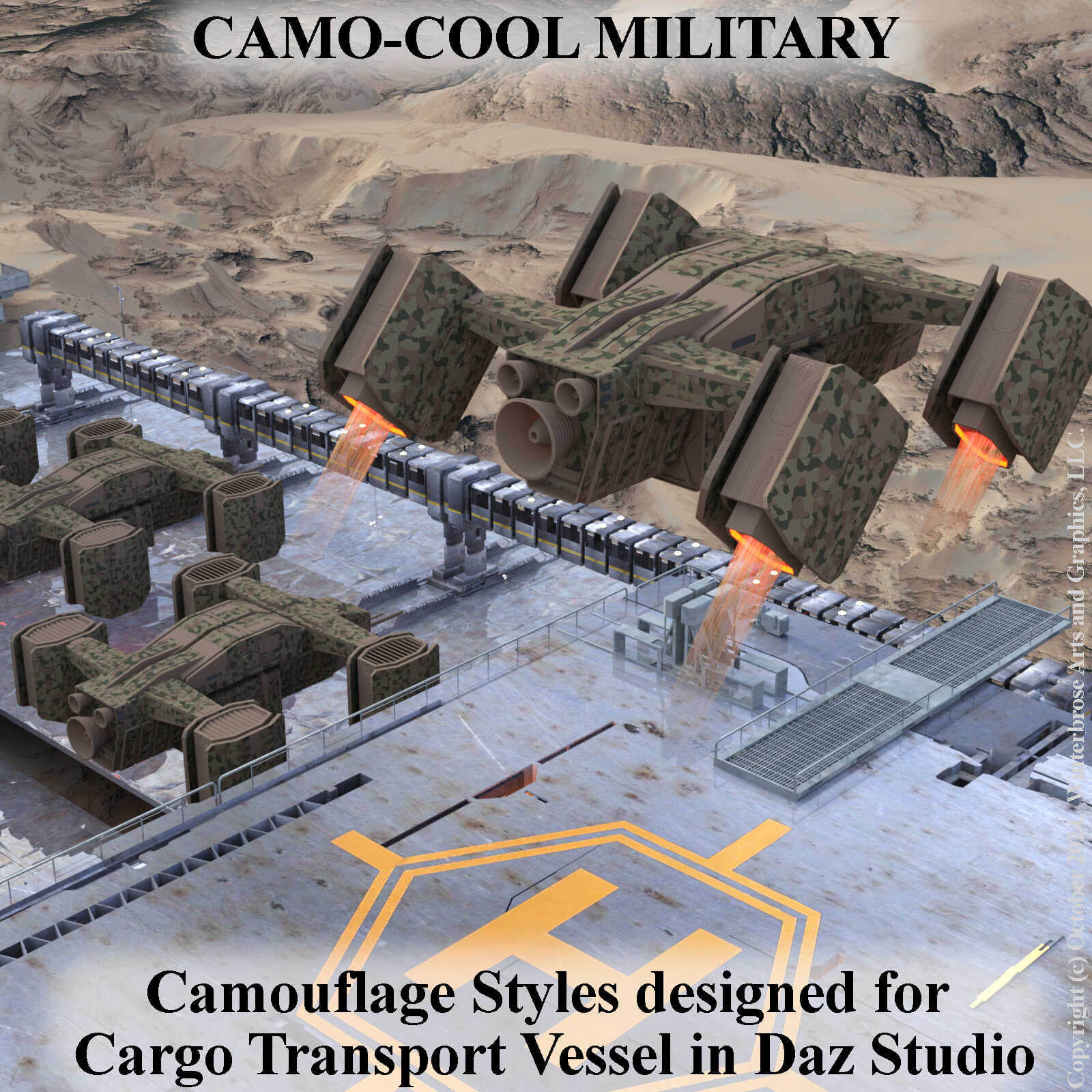 Camo-Cool Military Styles for Cargo Transport Vessel in DAZ 3D Material or Shader by rolow