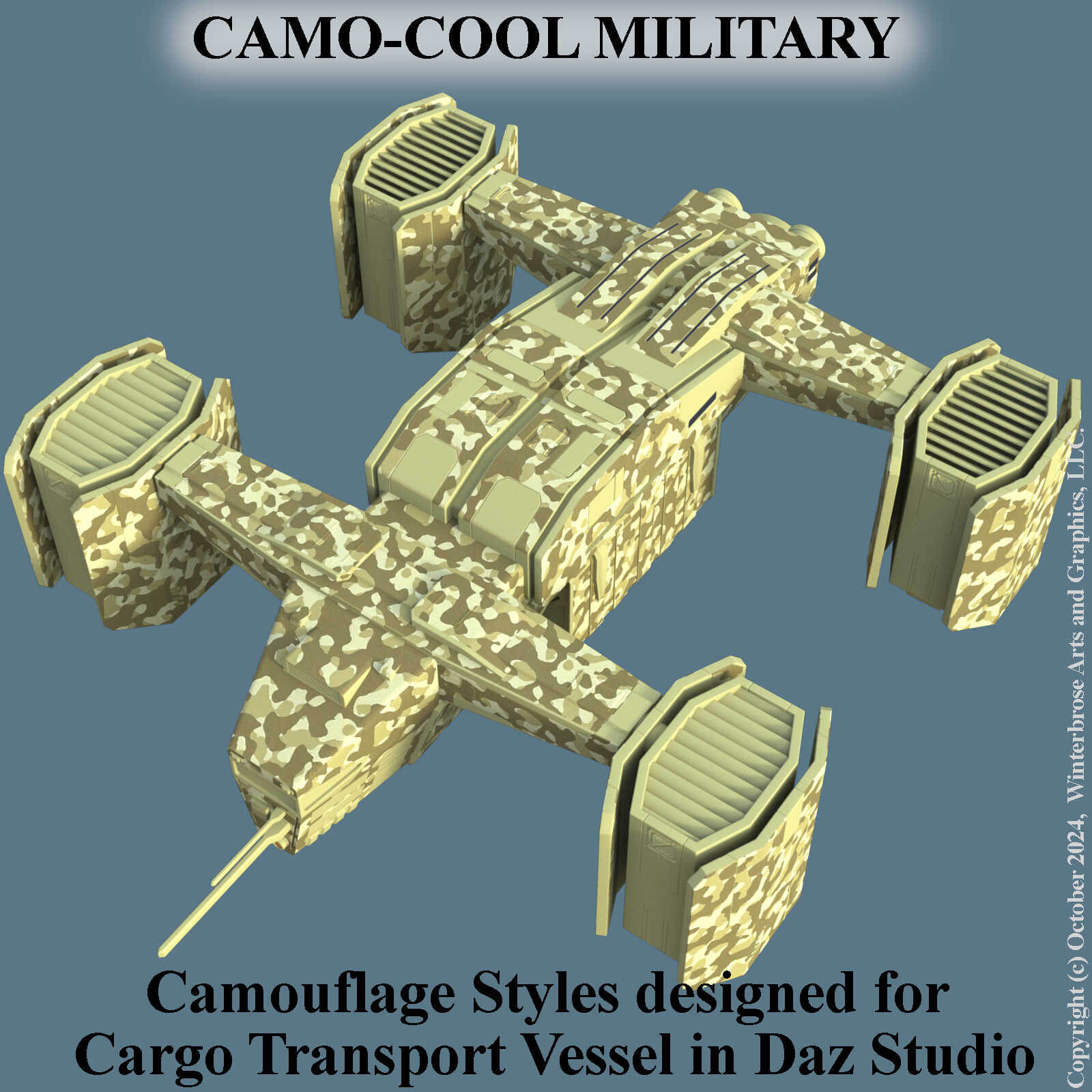 Camo-Cool Military Styles for Cargo Transport Vessel in DAZ 3D Material or Shader by rolow