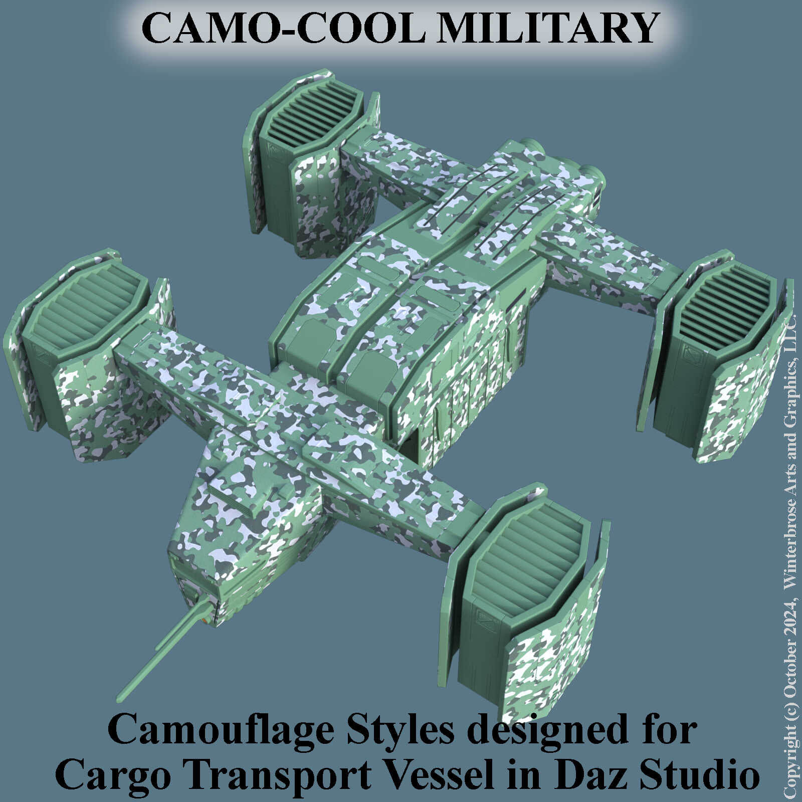 Camo-Cool Military Styles for Cargo Transport Vessel in DAZ 3D Material or Shader by rolow
