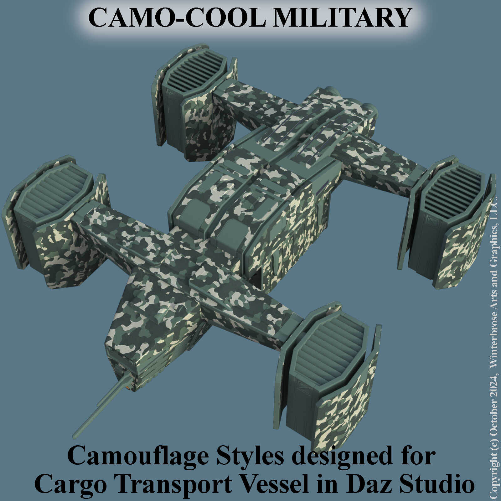 Camo-Cool Military Styles for Cargo Transport Vessel in DAZ 3D Material or Shader by rolow