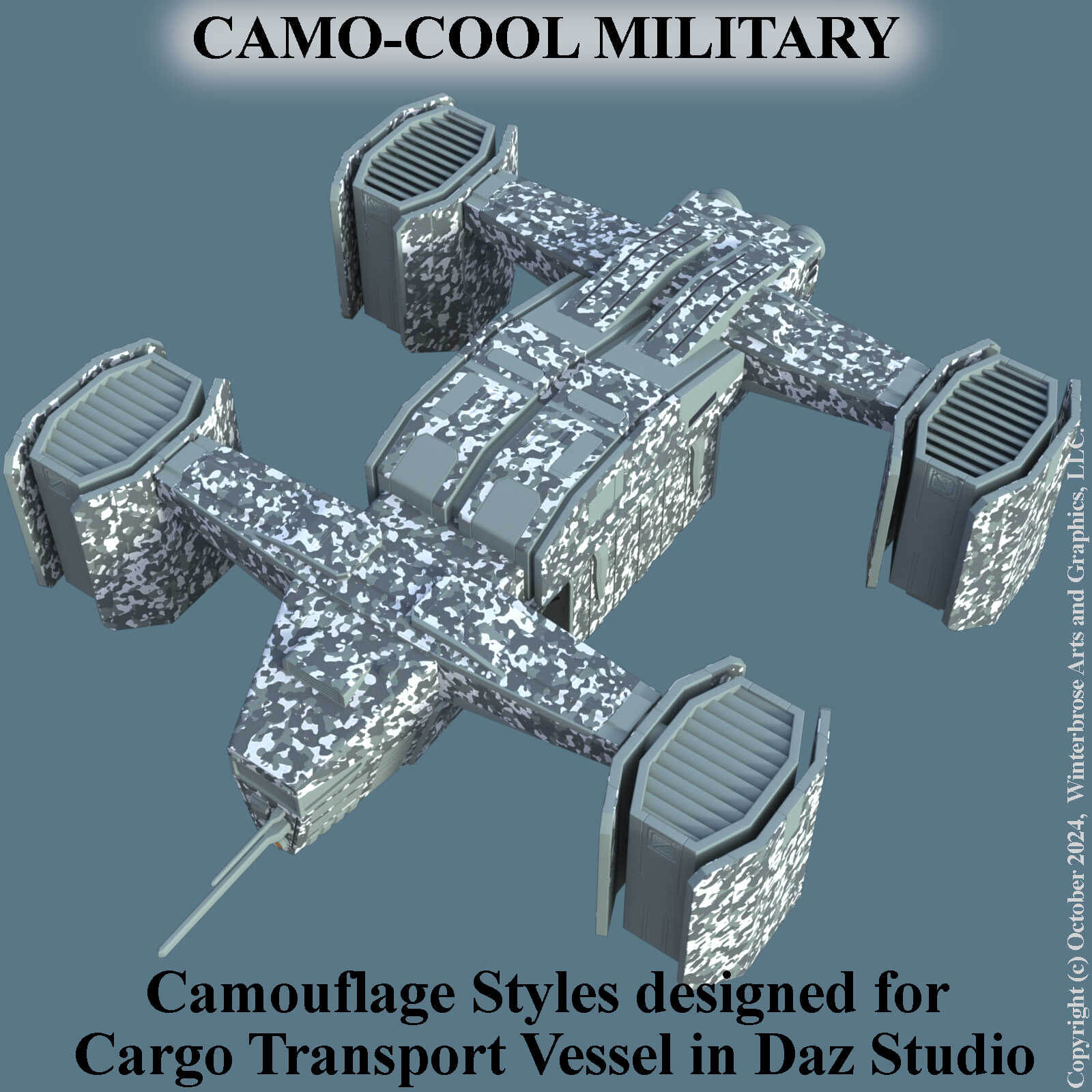Camo-Cool Military Styles for Cargo Transport Vessel in DAZ 3D Material or Shader by rolow