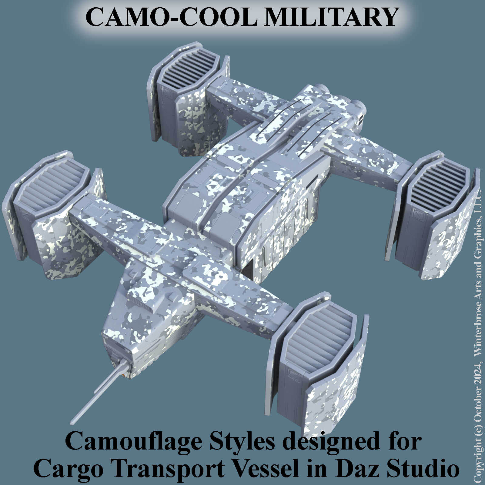 Camo-Cool Military Styles for Cargo Transport Vessel in DAZ 3D Material or Shader by rolow