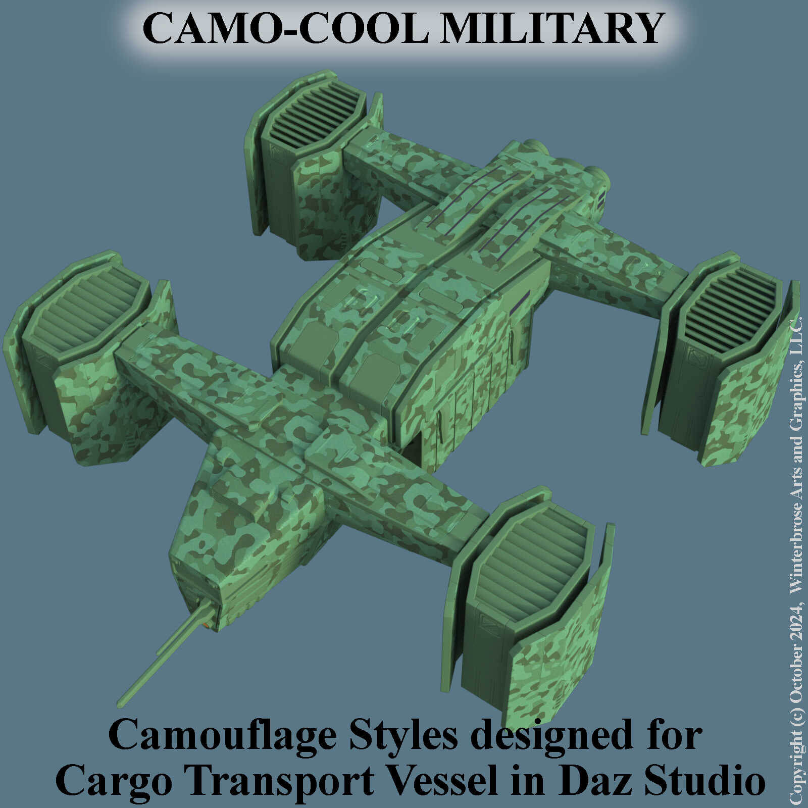 Camo-Cool Military Styles for Cargo Transport Vessel in DAZ 3D Material or Shader by rolow