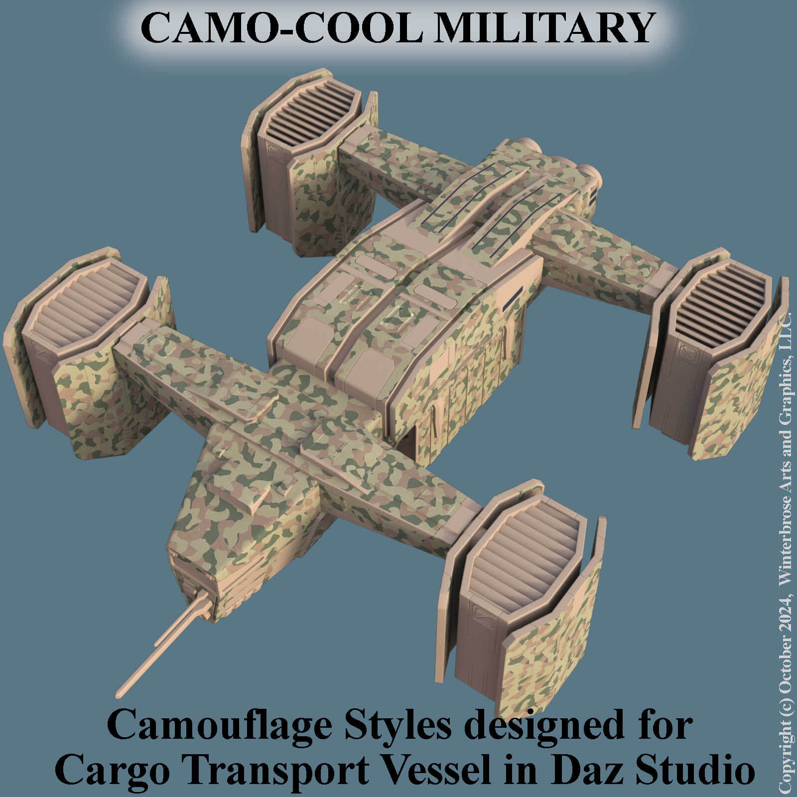 Camo-Cool Military Styles for Cargo Transport Vessel in DAZ 3D Material or Shader by rolow