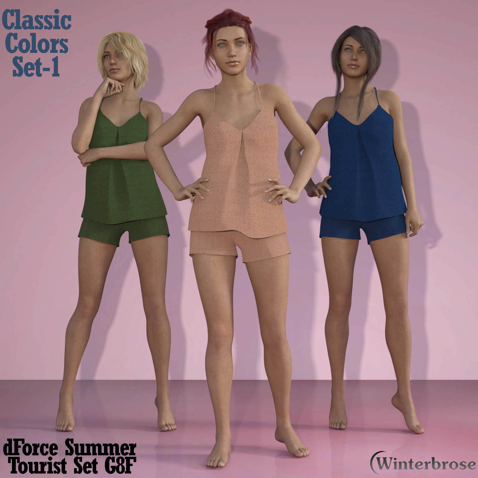 Classic Colors Set-1 for DForce Summer Tourist Set G8F Free Daz Content by rolow