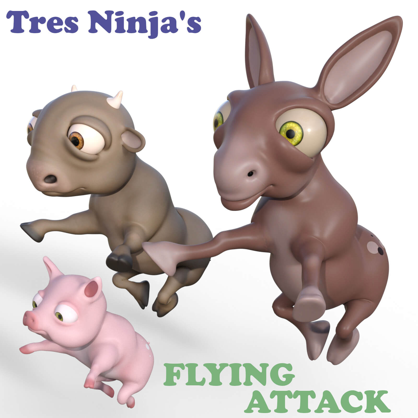 Tres Ninjas - Flying Attack Pose (ButterCup, Hamlet, Poncho) Free Daz ...