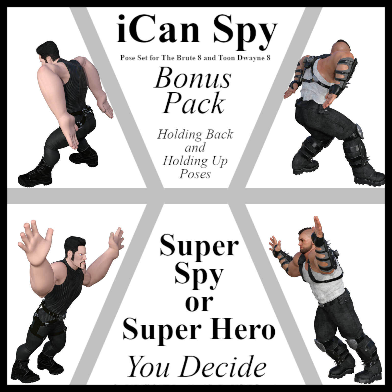 ICan Spy Bonus Poses for The Brute 8 & Toon Dwayne 8 - Free Daz Content ...