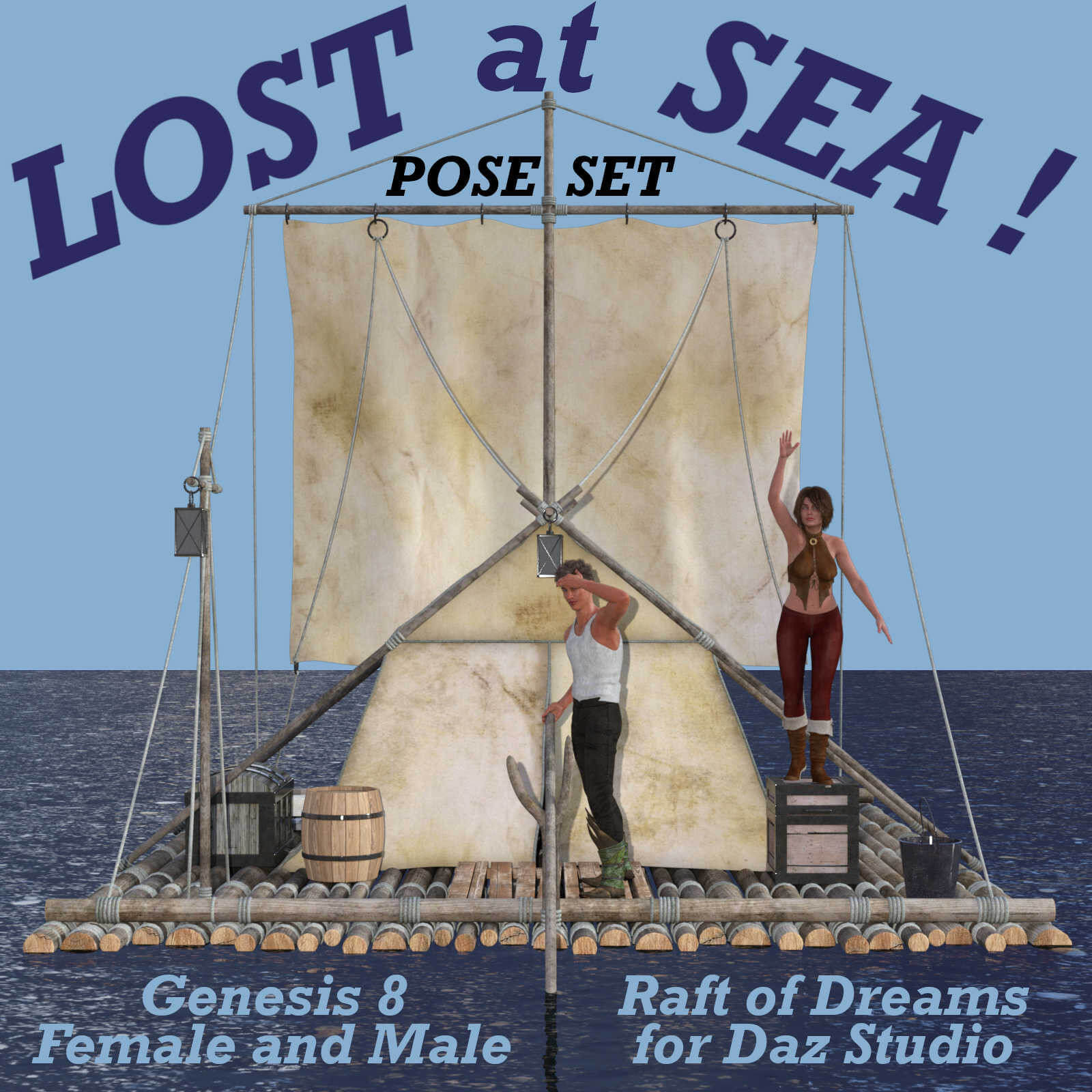 Lost at Sea Poses for Raft of Dreams and G8F/G8M - Daz Content by rolow