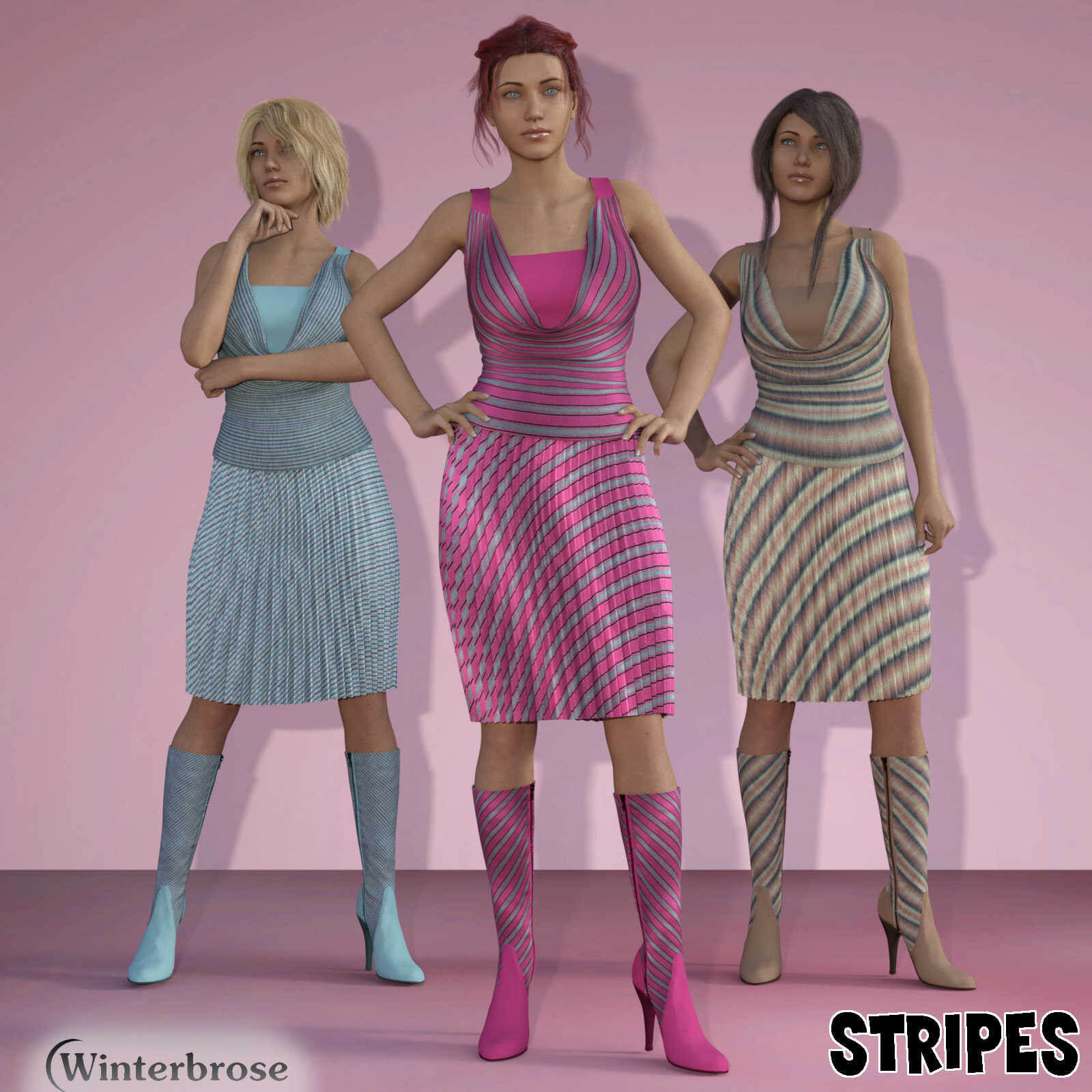 Stripes Styles Complete for The Secretary G8F Outfit - Daz Content by rolow