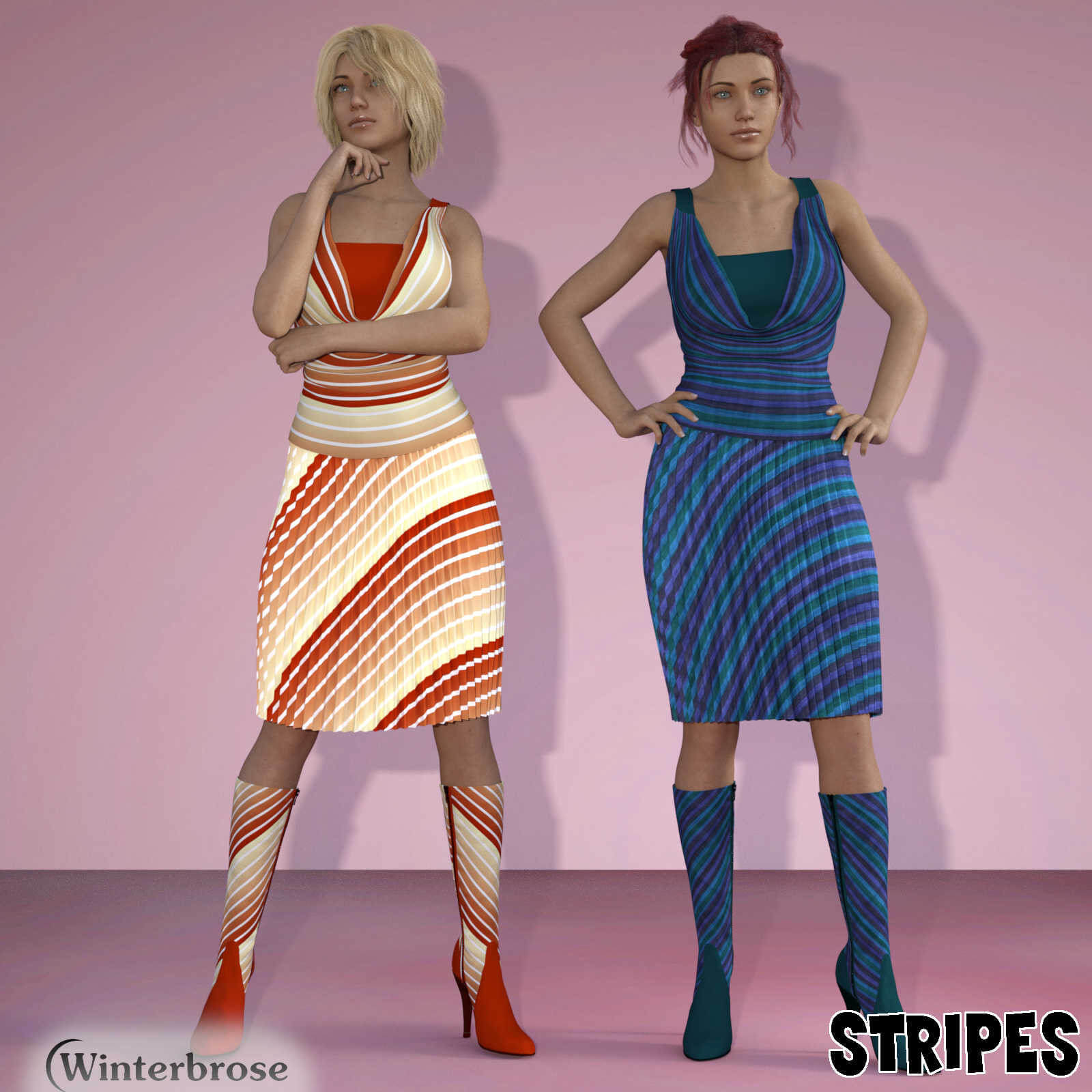 Stripes Styles Complete for The Secretary G8F Outfit - Daz Content by rolow