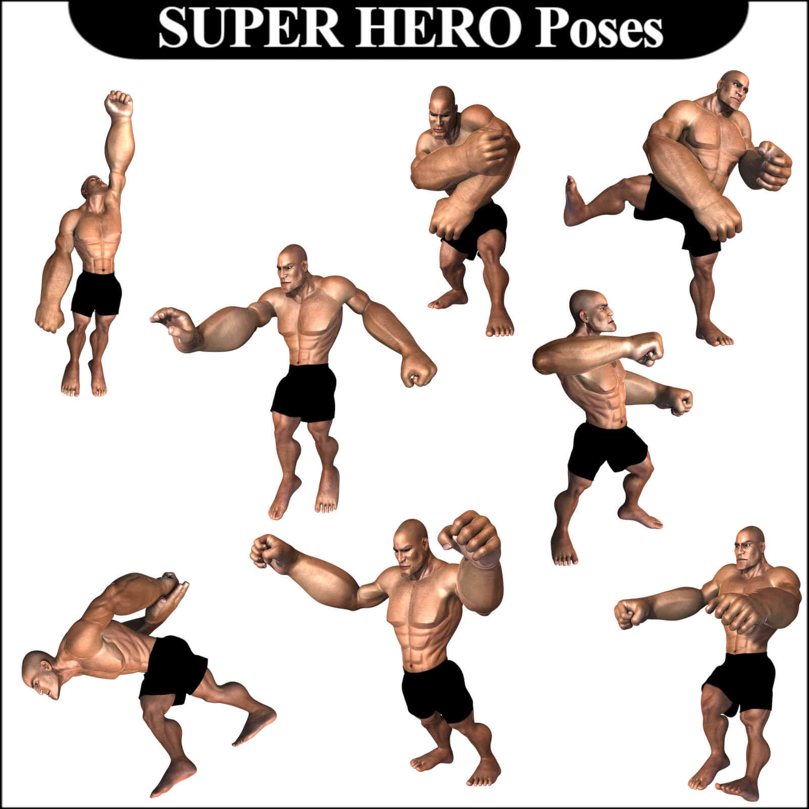 Super Hero Poses for Toon Dwayne 8 in Daz Studio by rolow