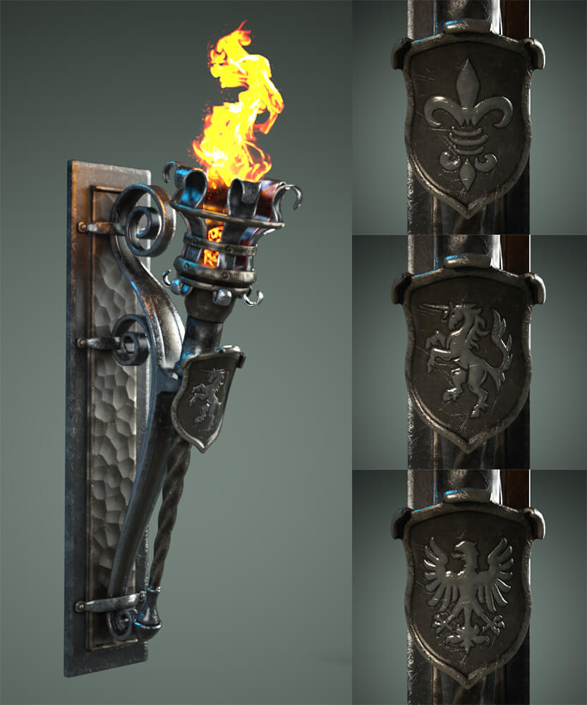 Manor Torch With Hand Poses for G8 & G9 - Daz Content by romarov