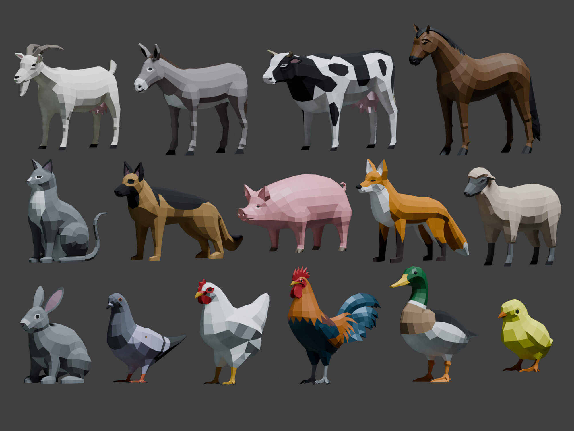 Farm Animals Lowpoly - 3D Model by rossty3d