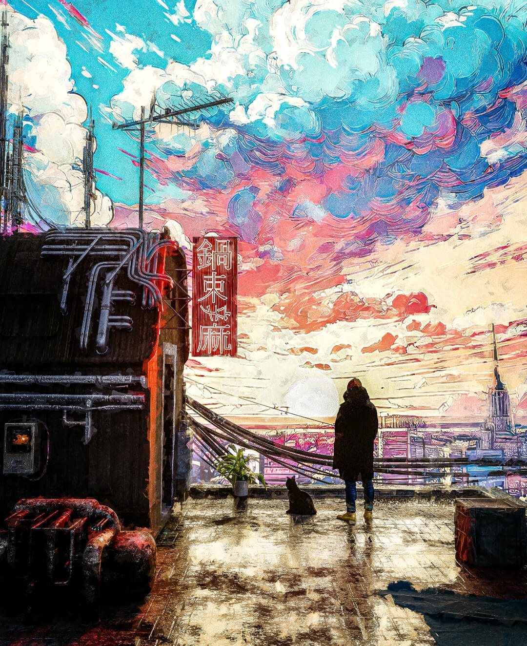 Purple Hour Shelter 3D Render, Digital Art by Round3d_pixel