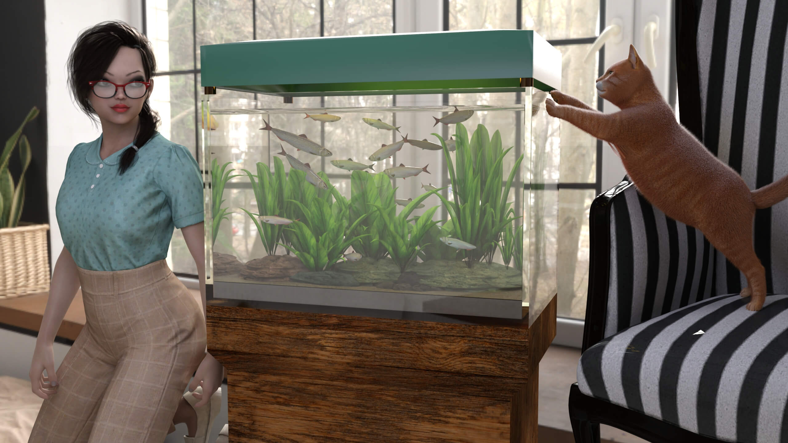 The Curious Cat - GC22 3D Render, Digital Art by Rozsakert67