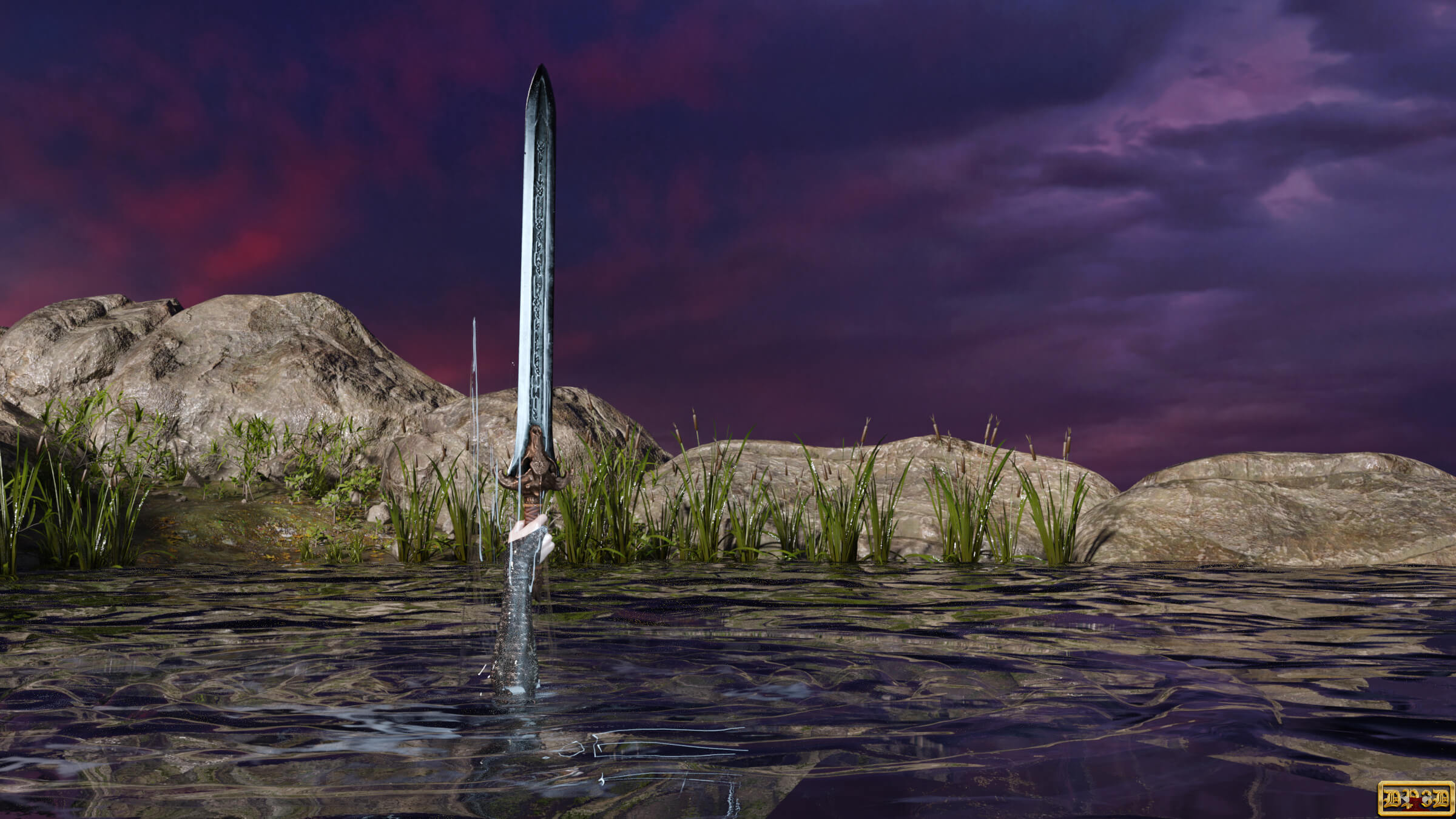 Excalibur 3D Render, Digital Art by Rviger33