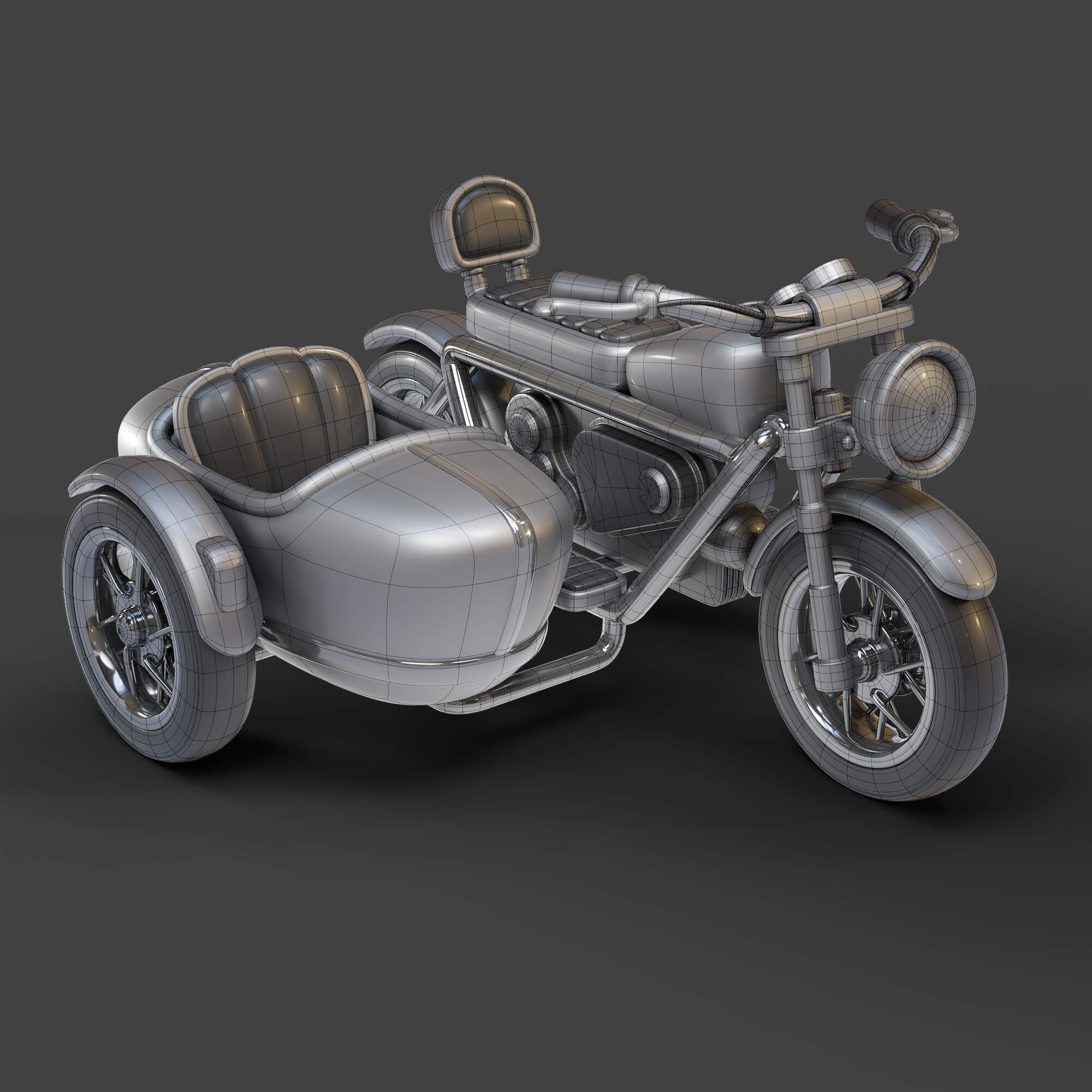 Cartoon Motorcycle With Sidecar 01 - 3D Model by samsimsom