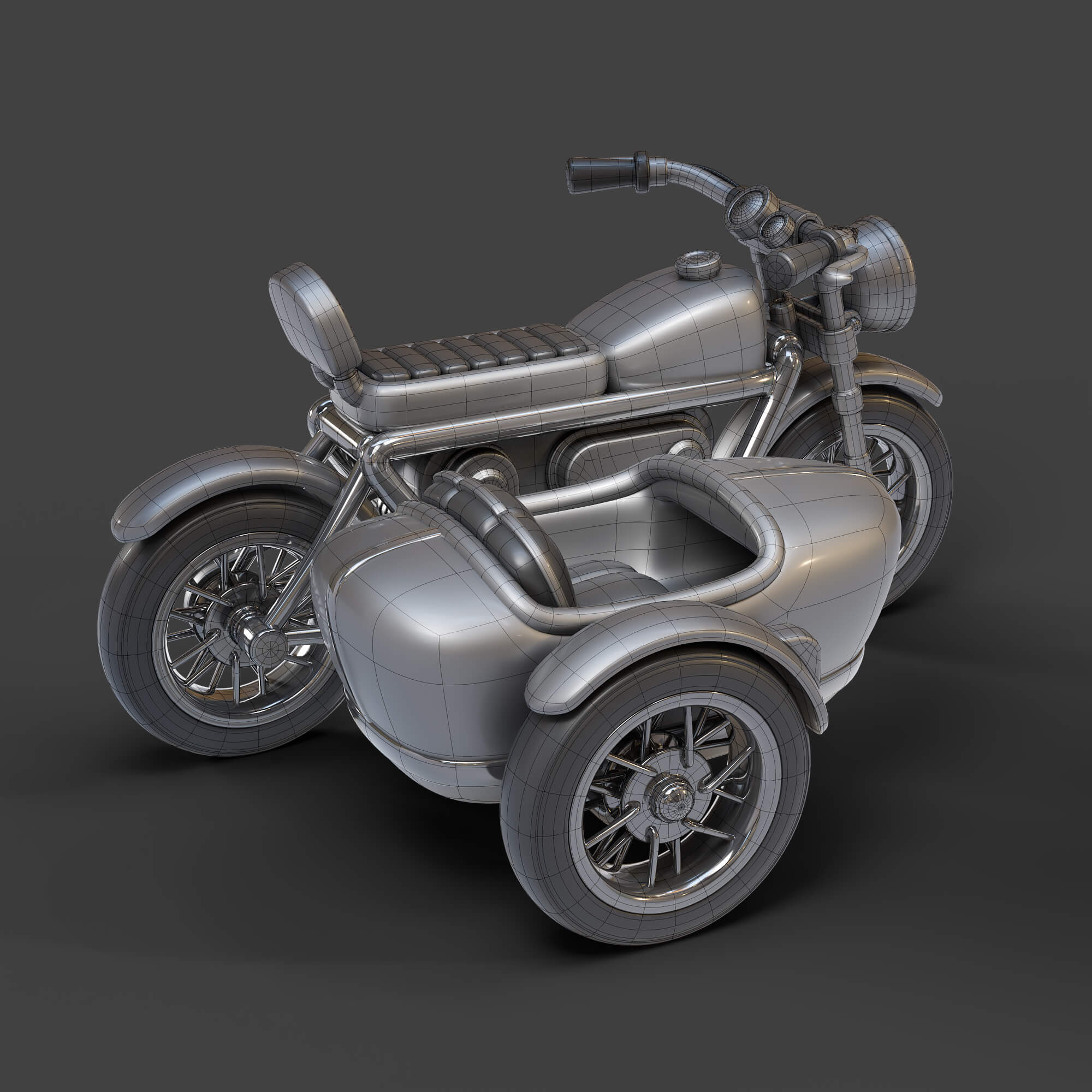 Cartoon Motorcycle With Sidecar 01 - 3D Model by samsimsom