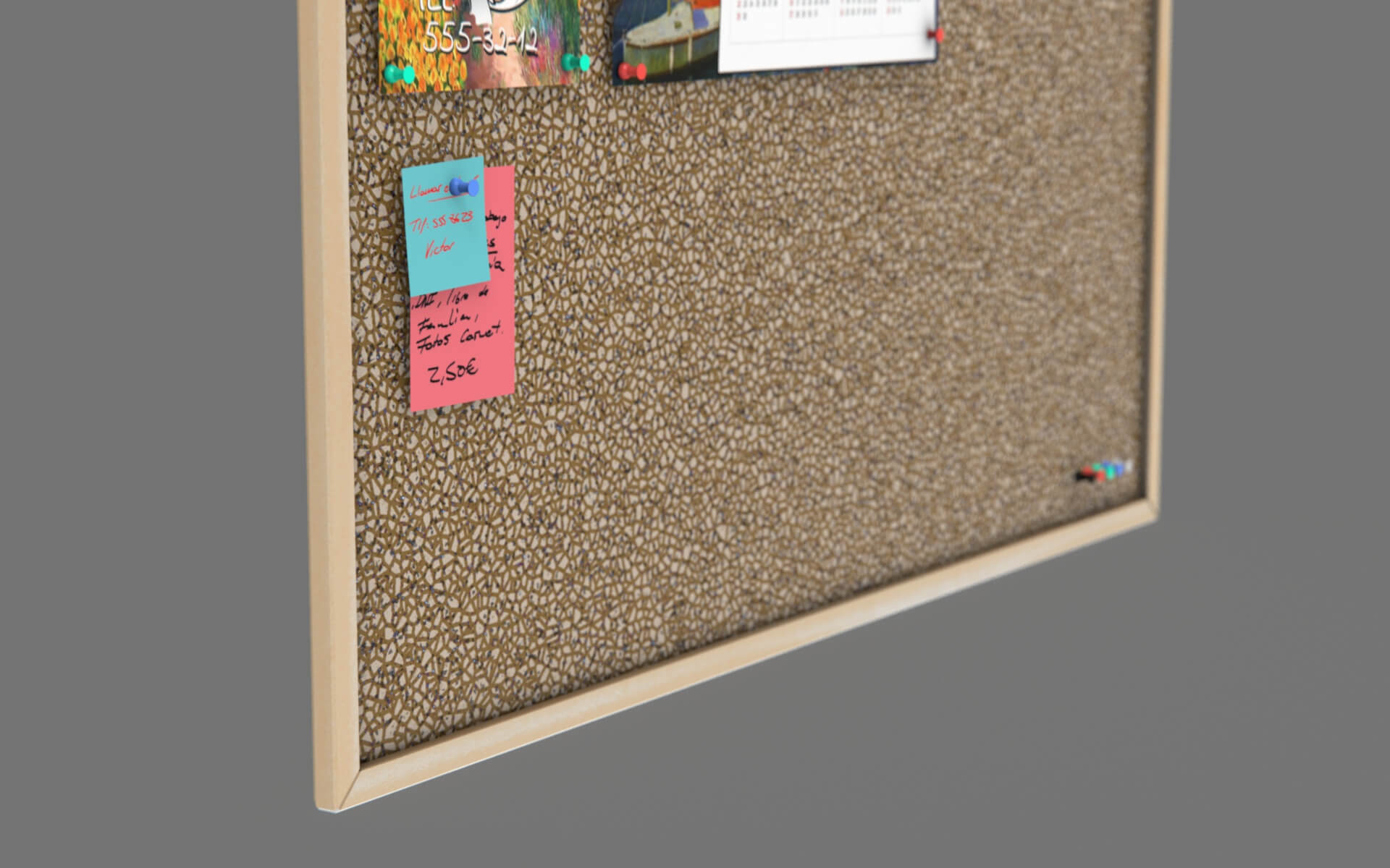 Corkboard With Notes - 3D Model by sanchiesp