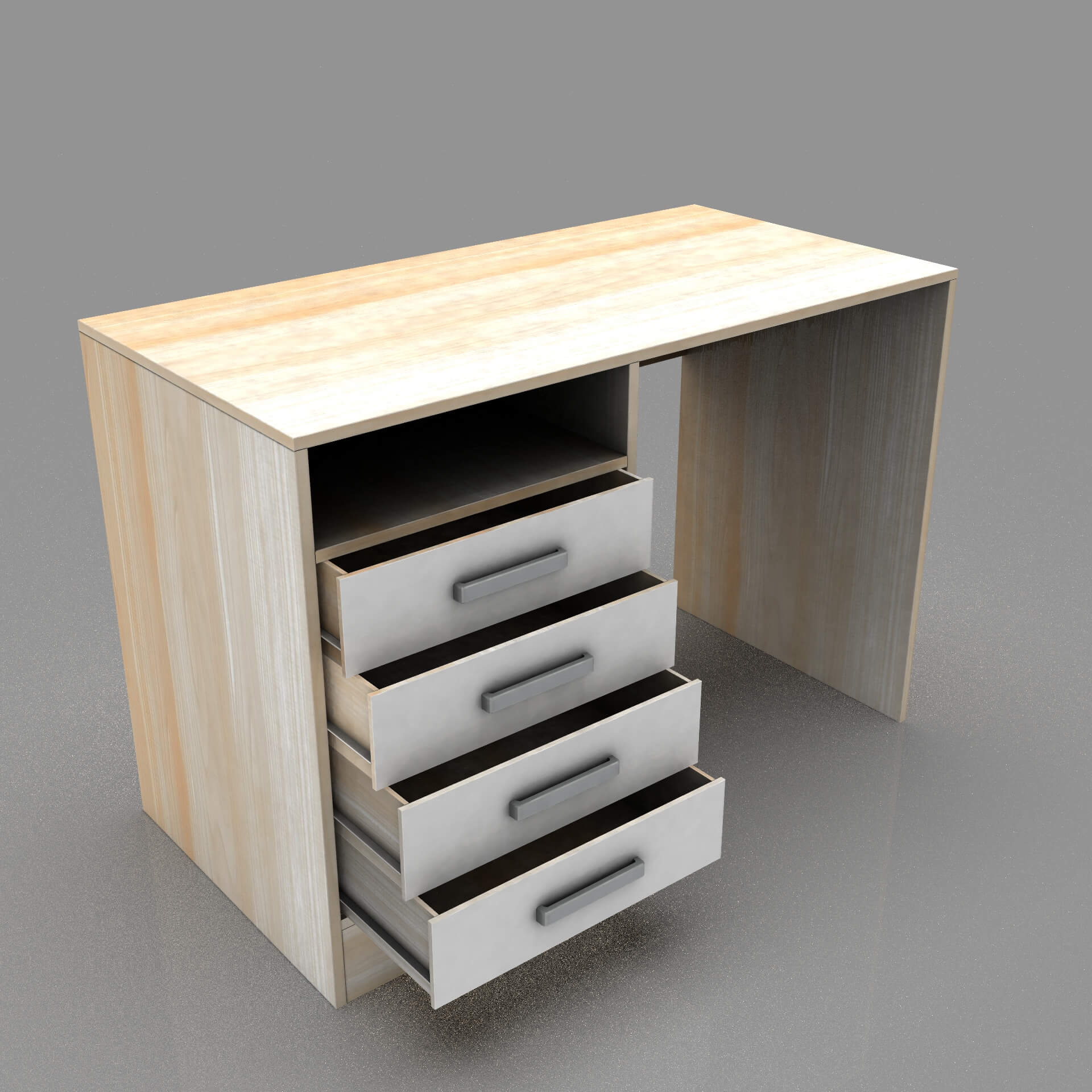 Desk Table With Drawers - 3D Model by sanchiesp