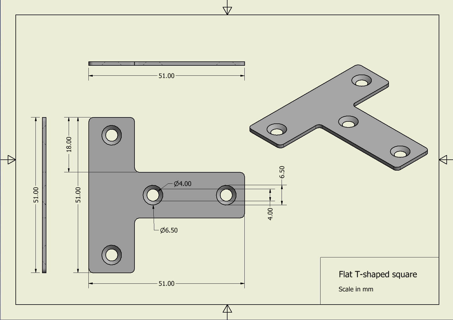 Flat T-Shaped Square 3D Print Model by sanchiesp