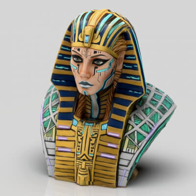 Futuristic Cyberpunk Pharaoh Bust 3D Model by sanchiesp