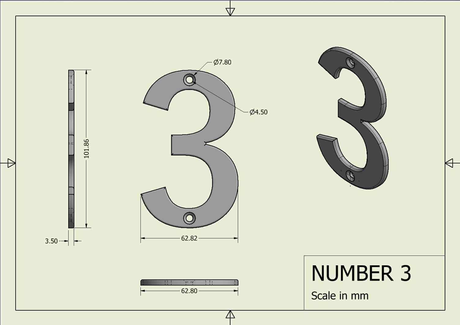 Number 3 Symbol - 3D Print Model by sanchiesp