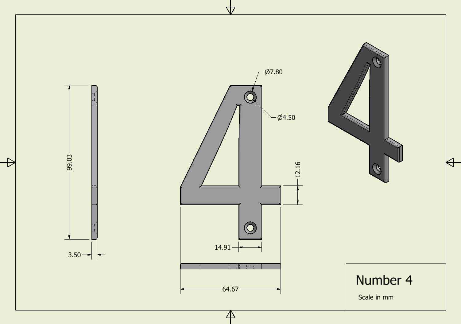 Number 4 Symbol - 3D Print Model by sanchiesp