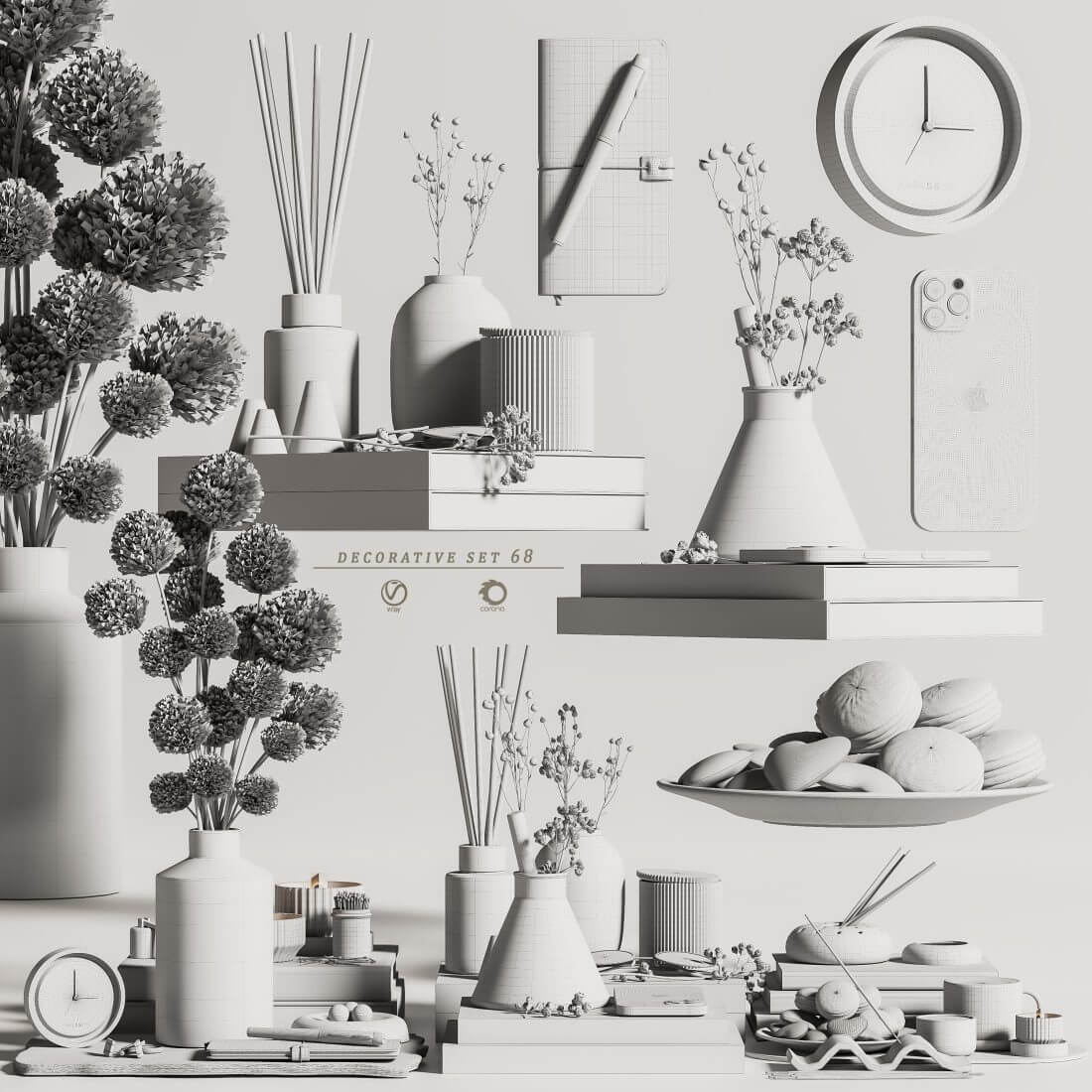 Decorative Set 01 - 3D Model by sara-angel