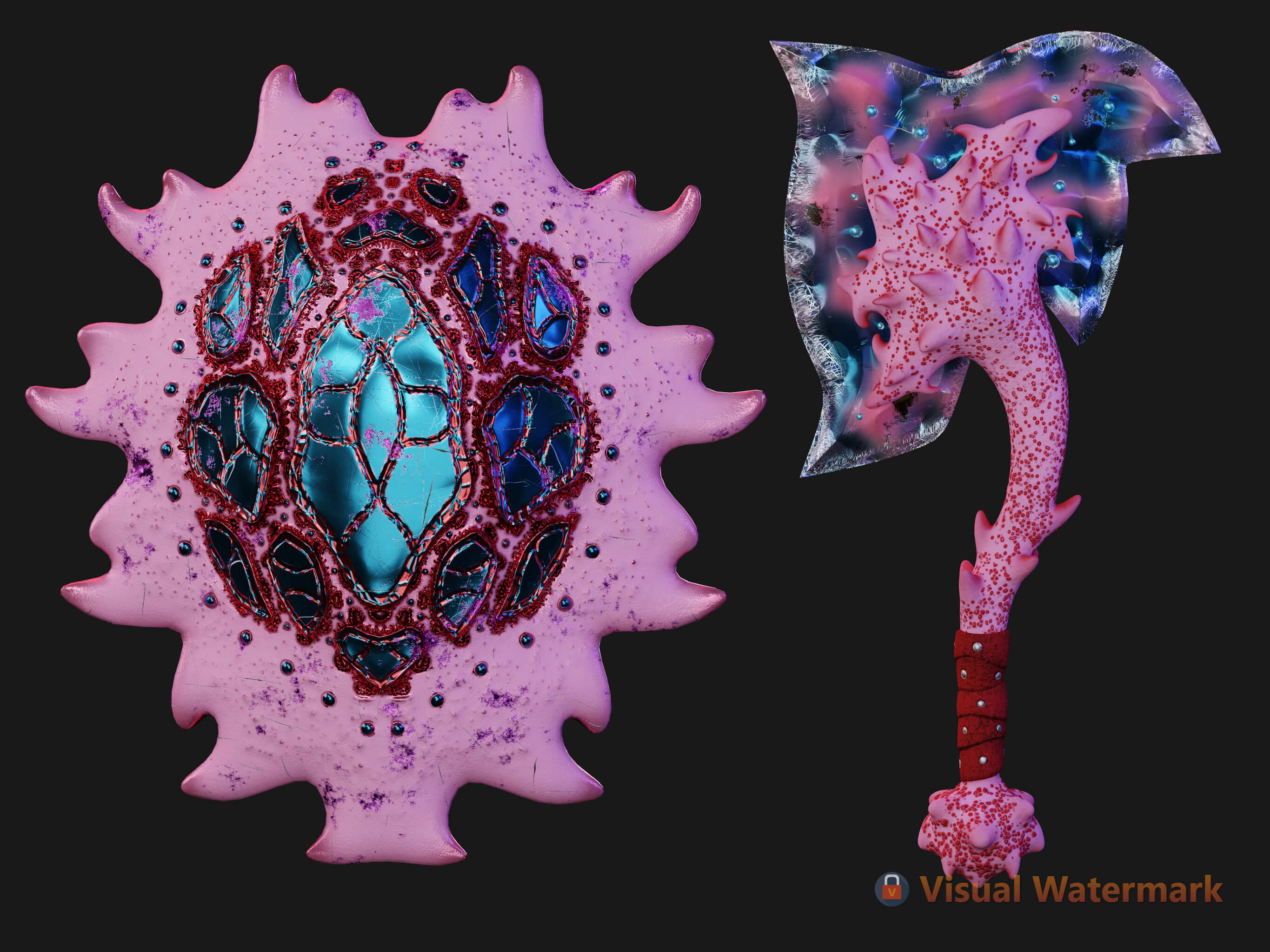 Coral Shield and Ax - 3D Model by Sasha_Kholostenko