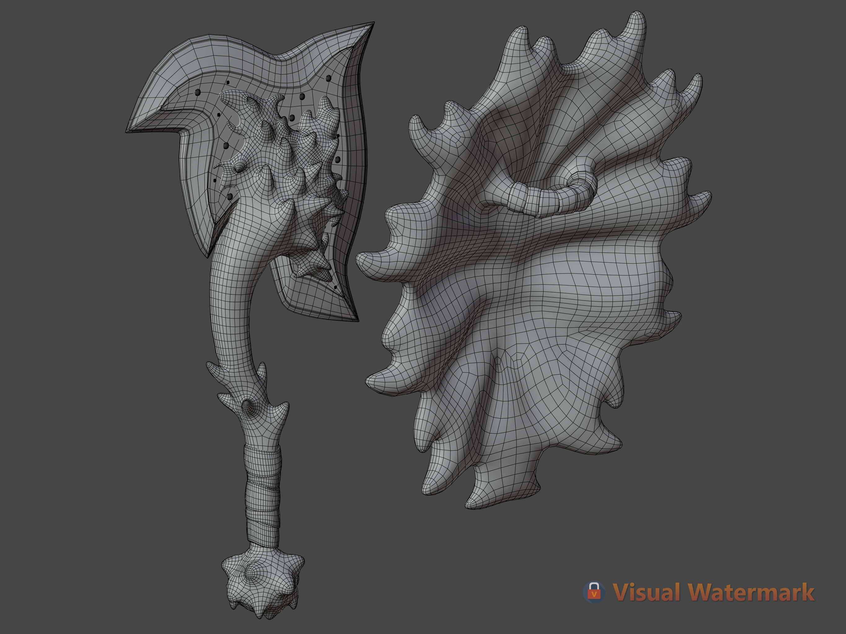 Coral Shield and Ax - 3D Model by Sasha_Kholostenko