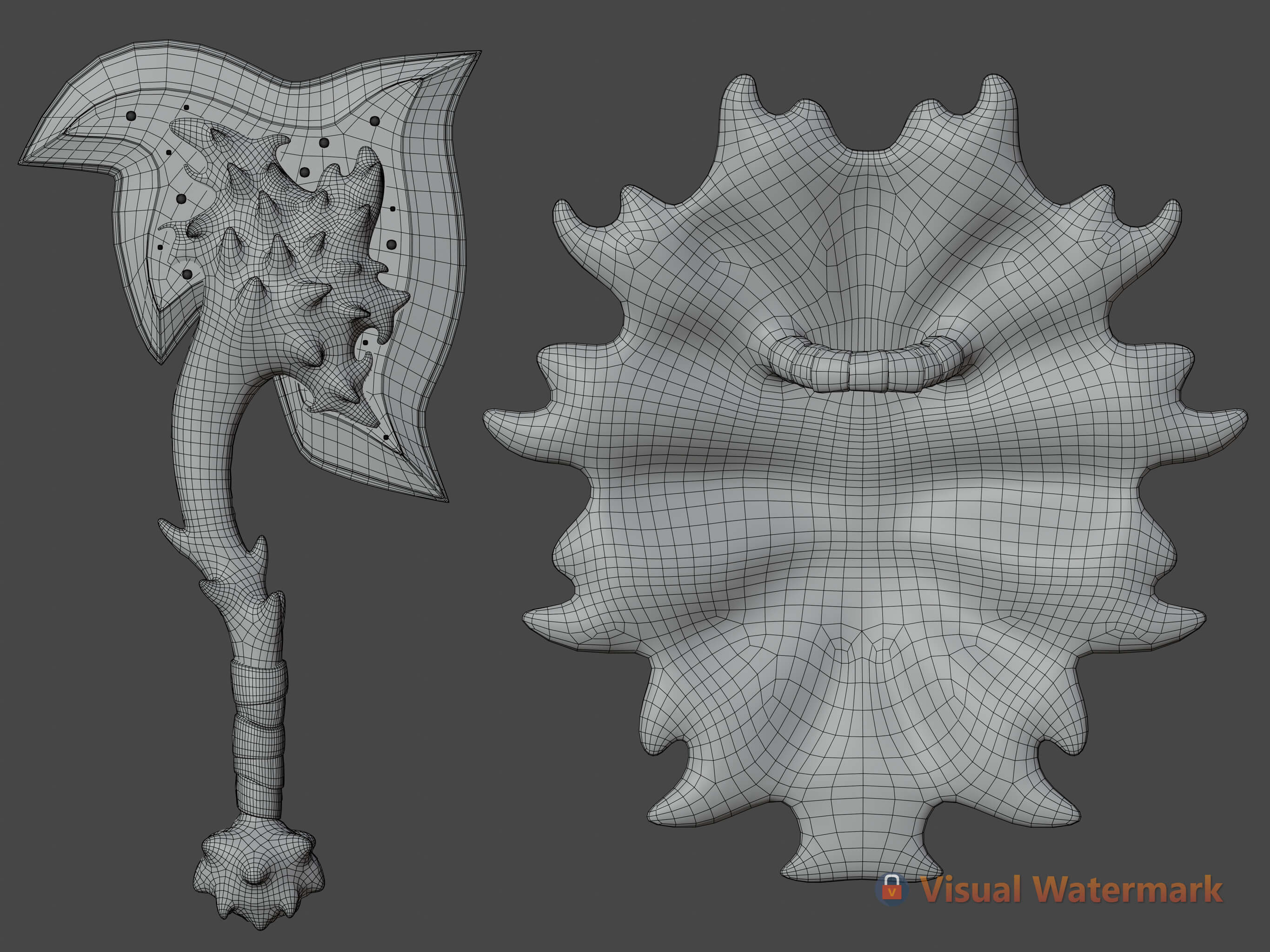 Coral Shield and Ax - 3D Model by Sasha_Kholostenko