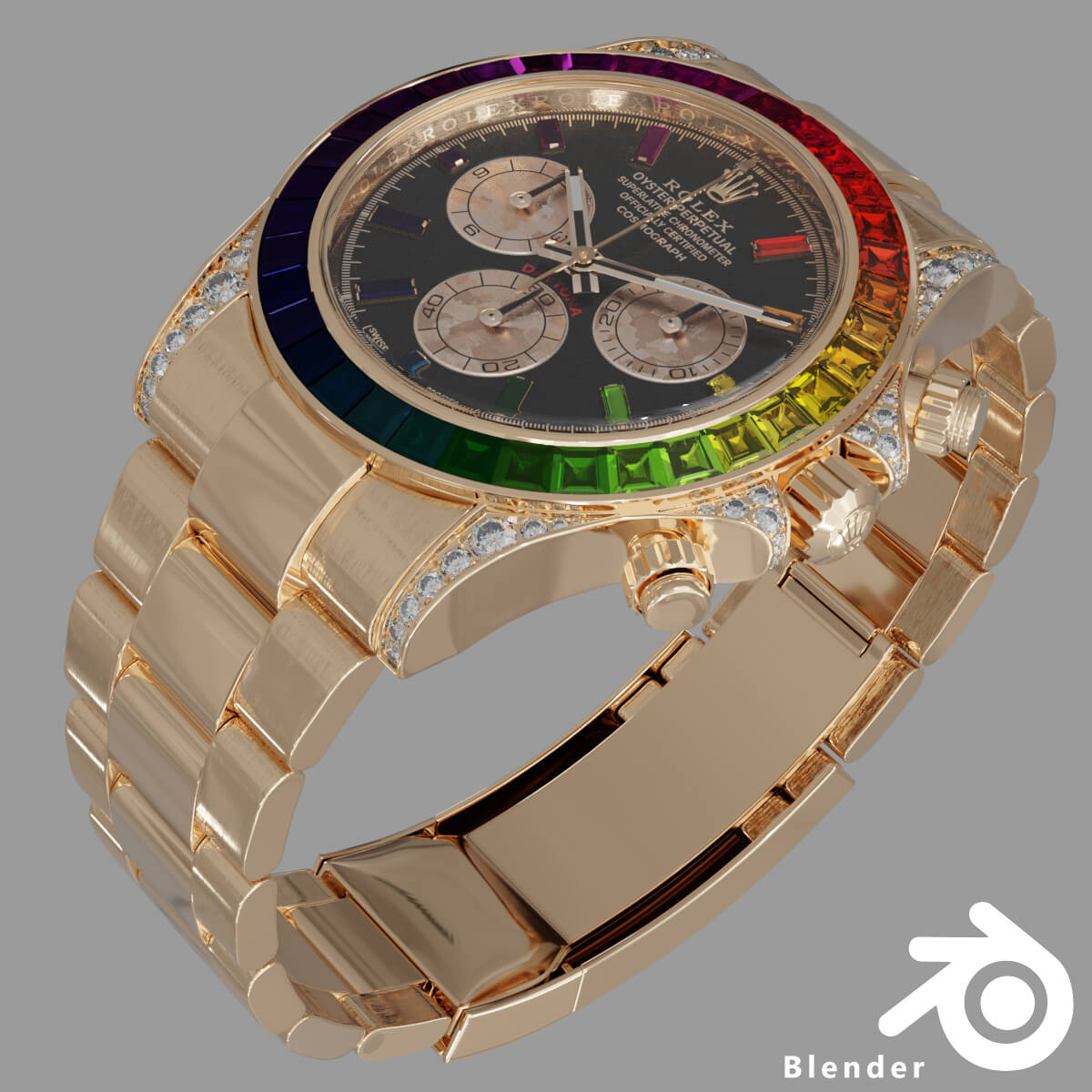 Rolex Daytona Rainbow Watch - 3D Model by SashaHerZ