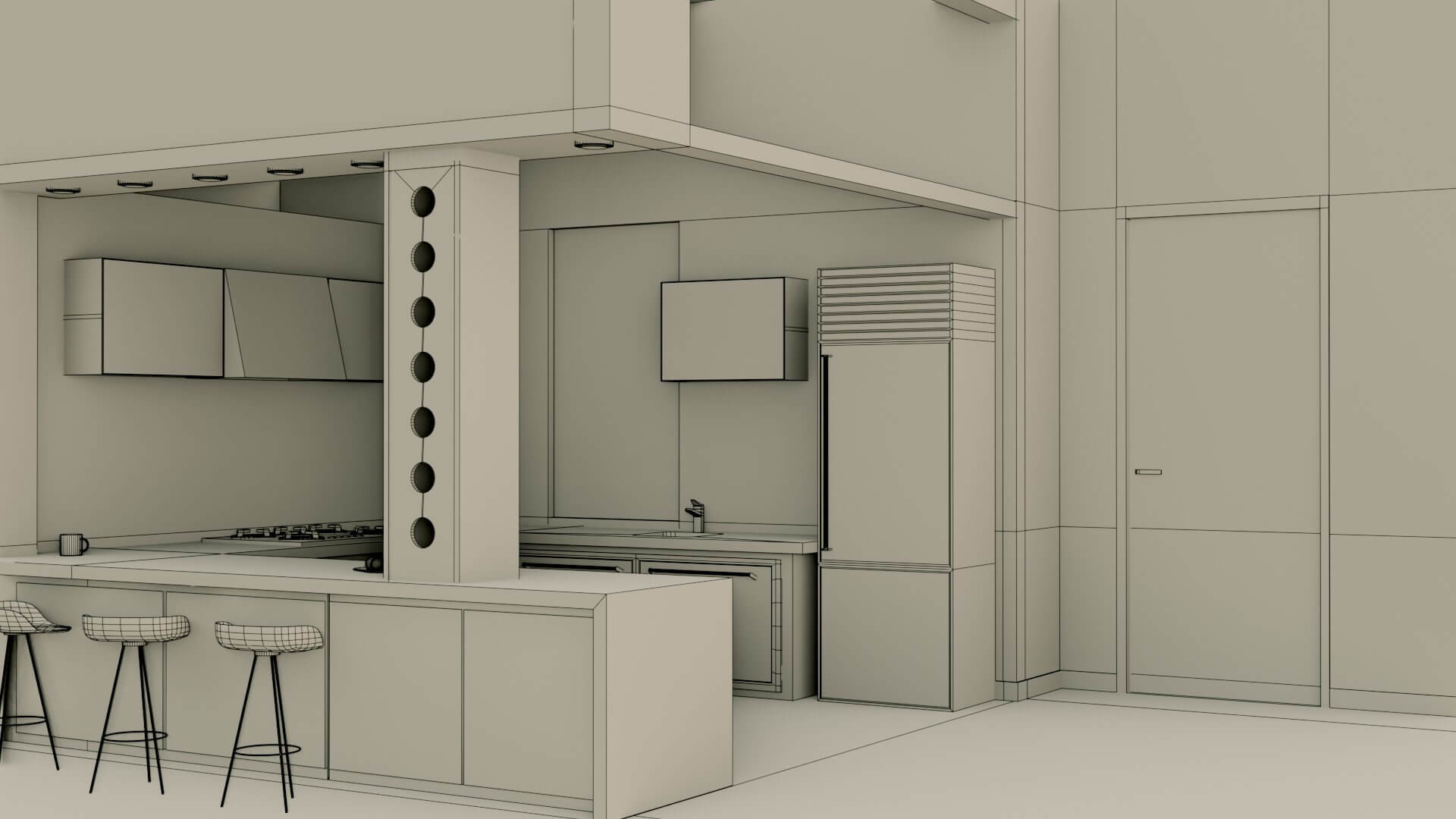 Kitchen Interior - 3D Model by sathak