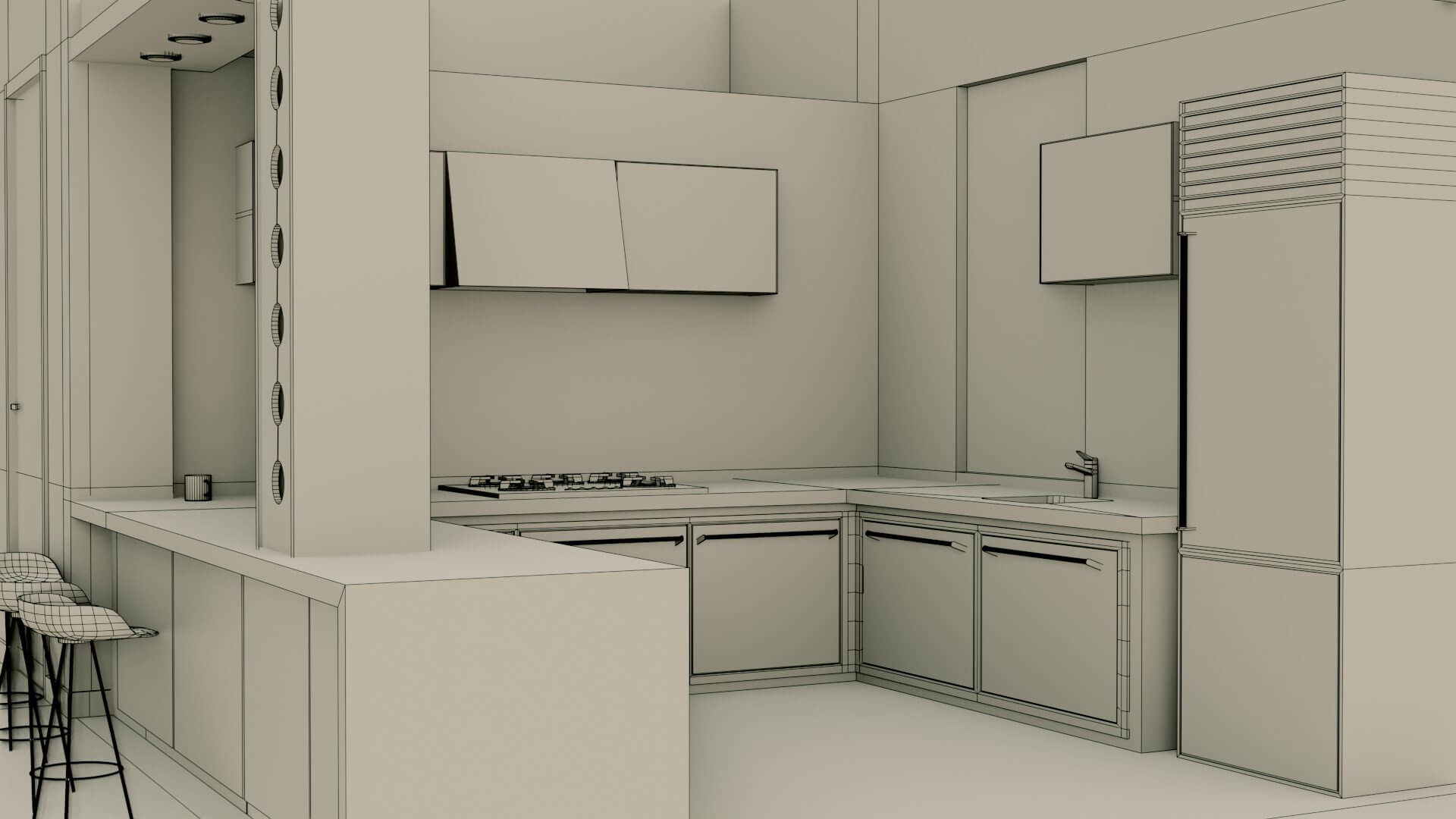 Kitchen Interior - 3D Model by sathak