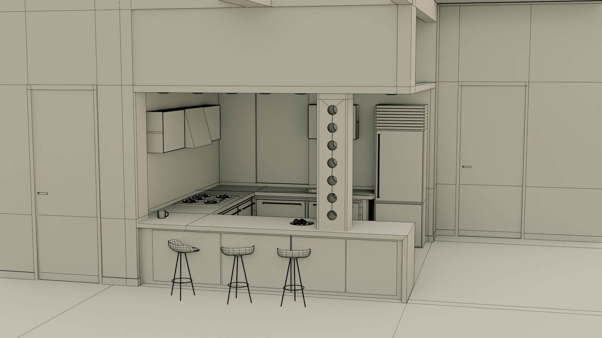 Kitchen Interior - 3D Model by sathak